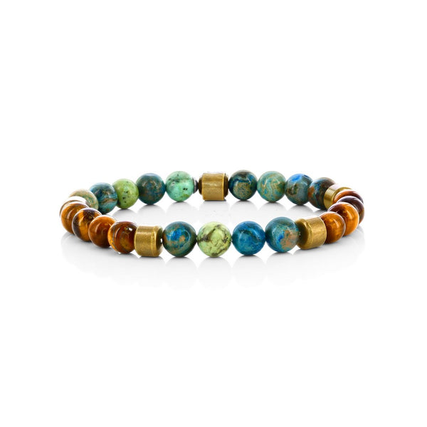 Stainless Steel, 8mm Genuine Bead Bracelet - Blue Crazy Lace & Tiger E ...